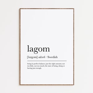 Lagom Definition Print, Dictionary Artwork, Scandinavian Art, Nordic ...