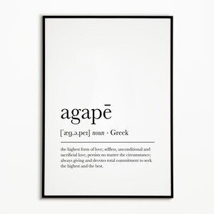 Agape Definition Print, Greek Word Meaning Print, Scandinavian Art ...