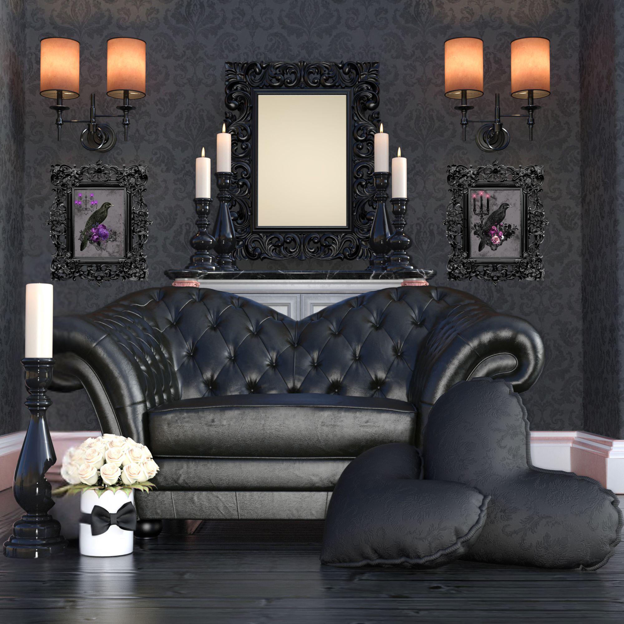 Gothic Raven Printable: Purple Roses Chandelier, Vintage Wall Art ...