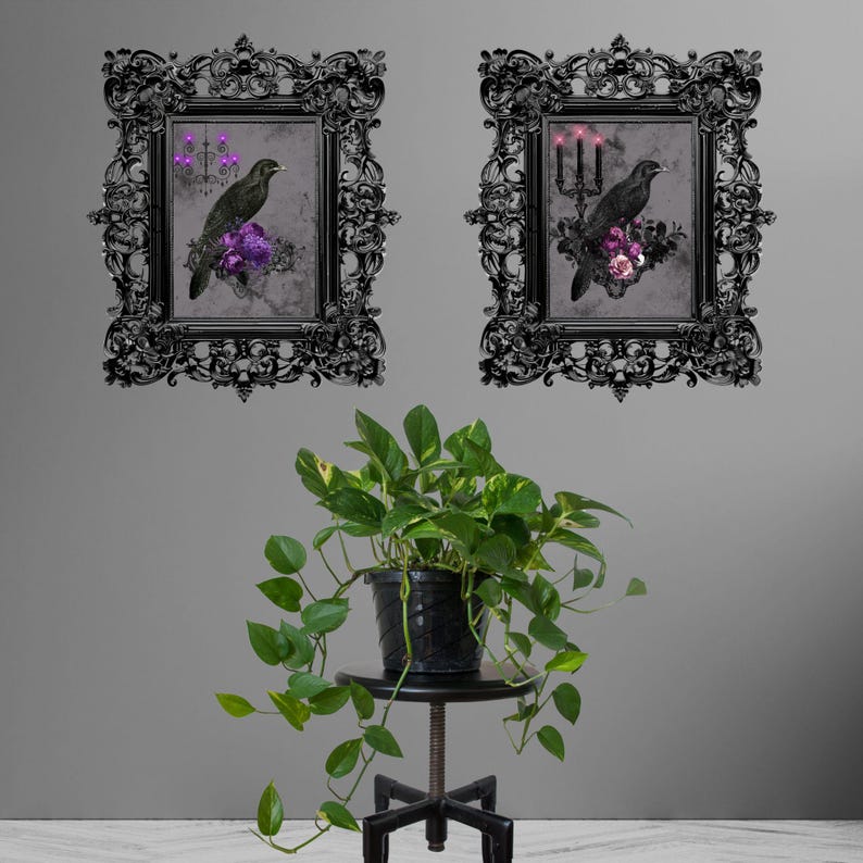 Gothic Raven Printable: Purple Roses Chandelier, Vintage Wall Art ...