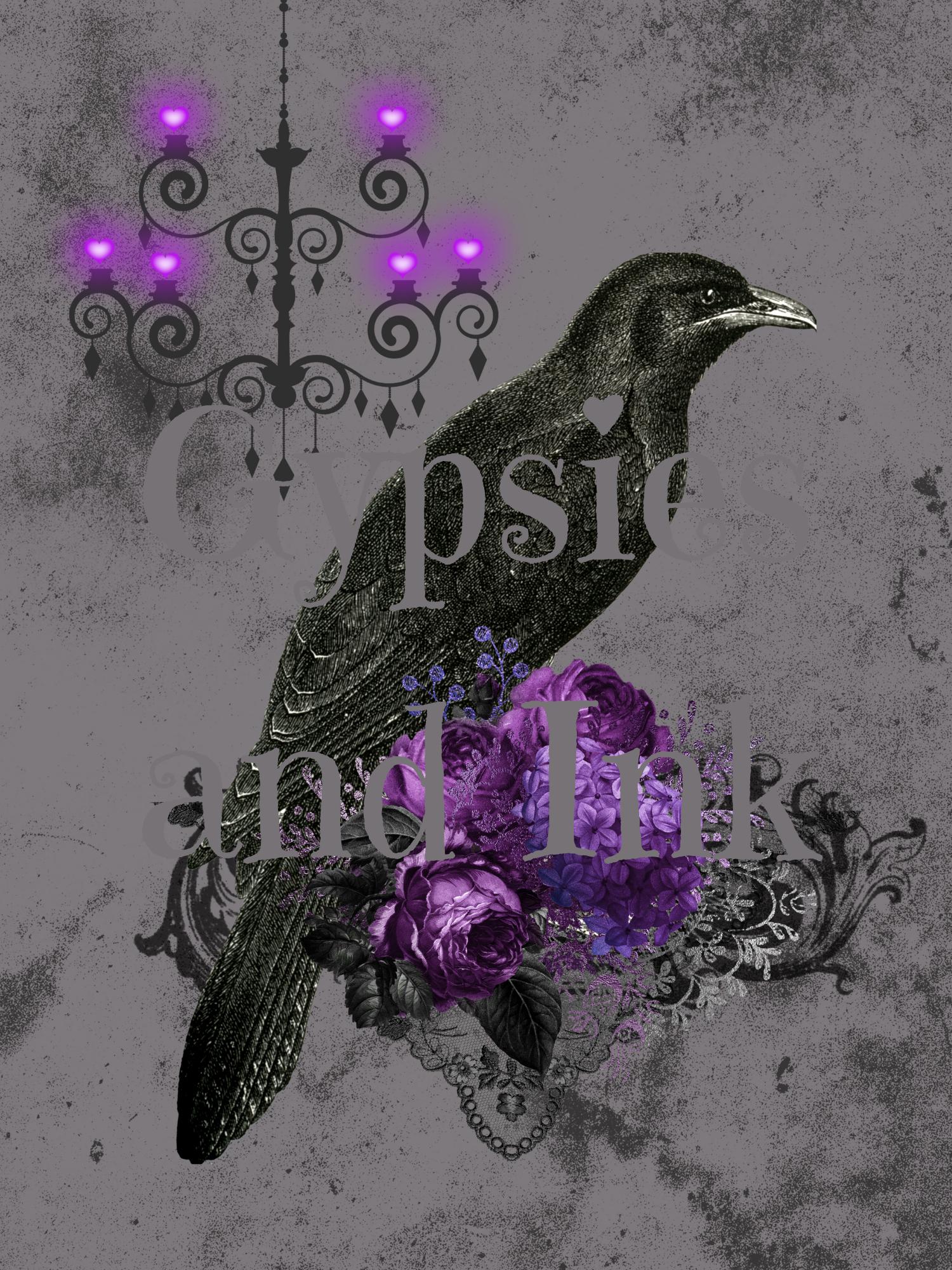 Gothic Raven Printable: Purple Roses Chandelier, Vintage Wall Art ...