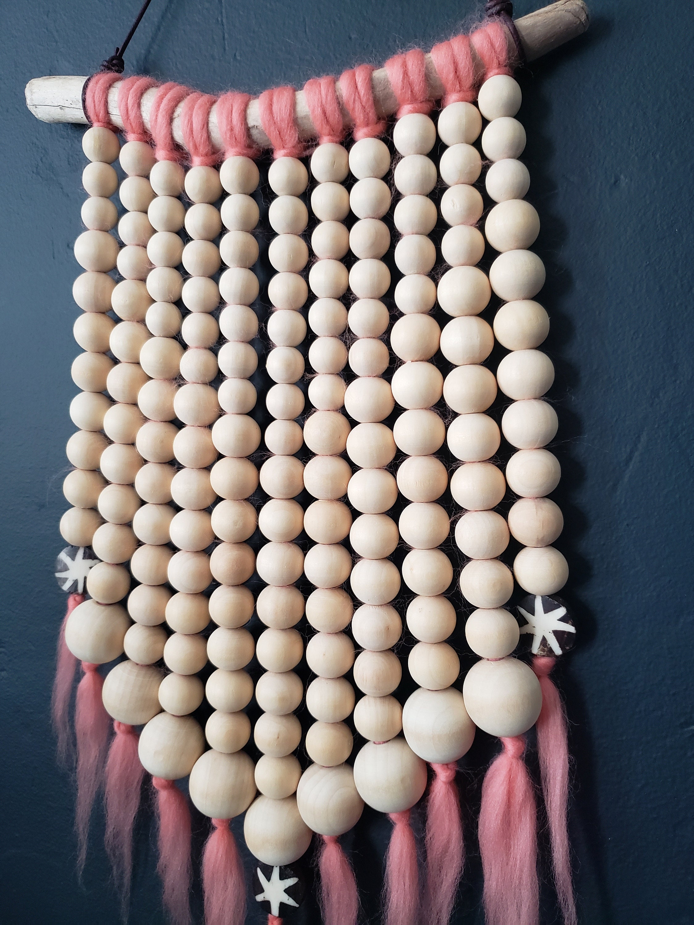 Natural wood beads wall hanging beaded wall decor pink | Etsy