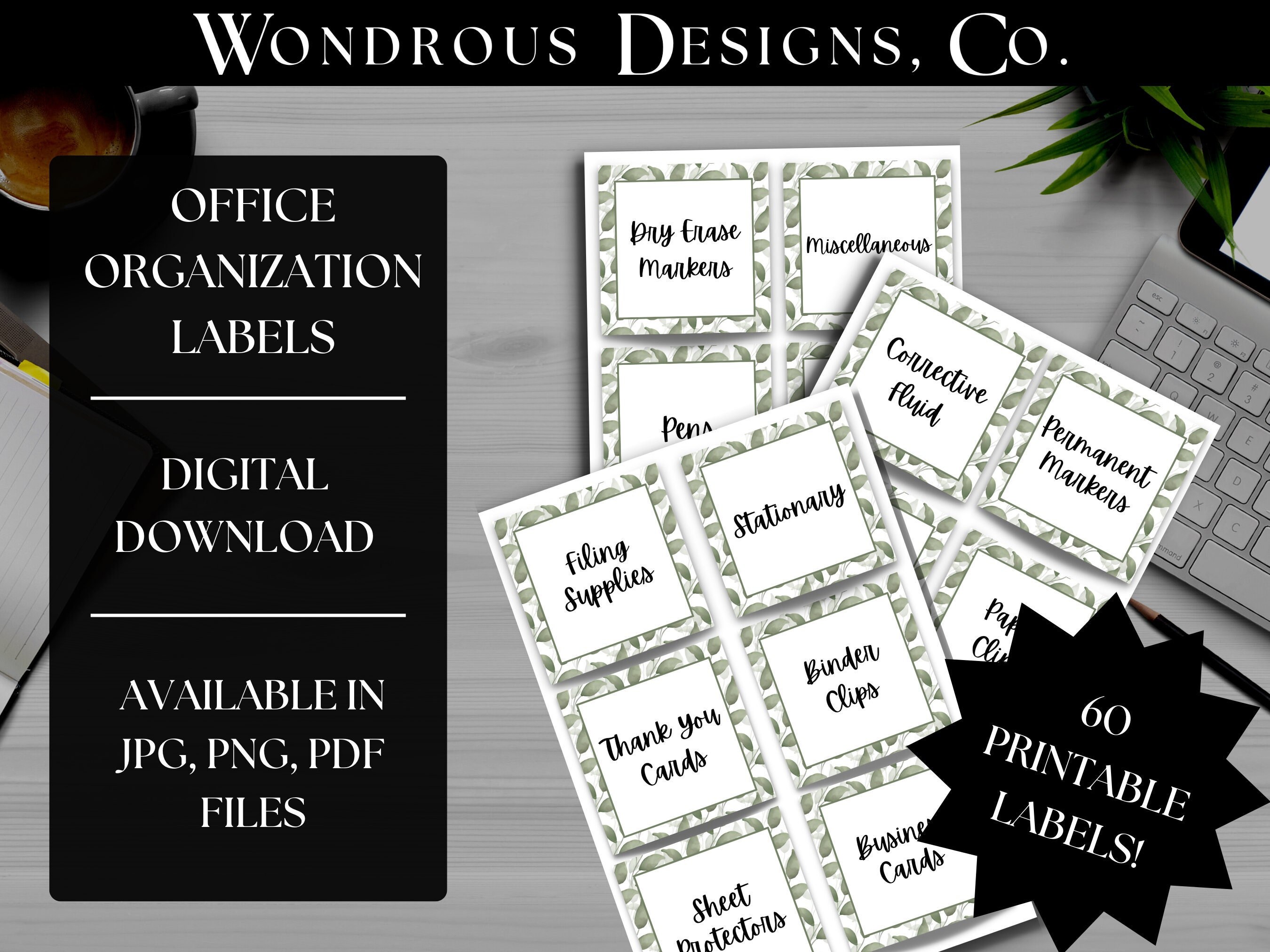 Printable Office Labels L Digital Prints L JPG L PNG L PDF L Office ...