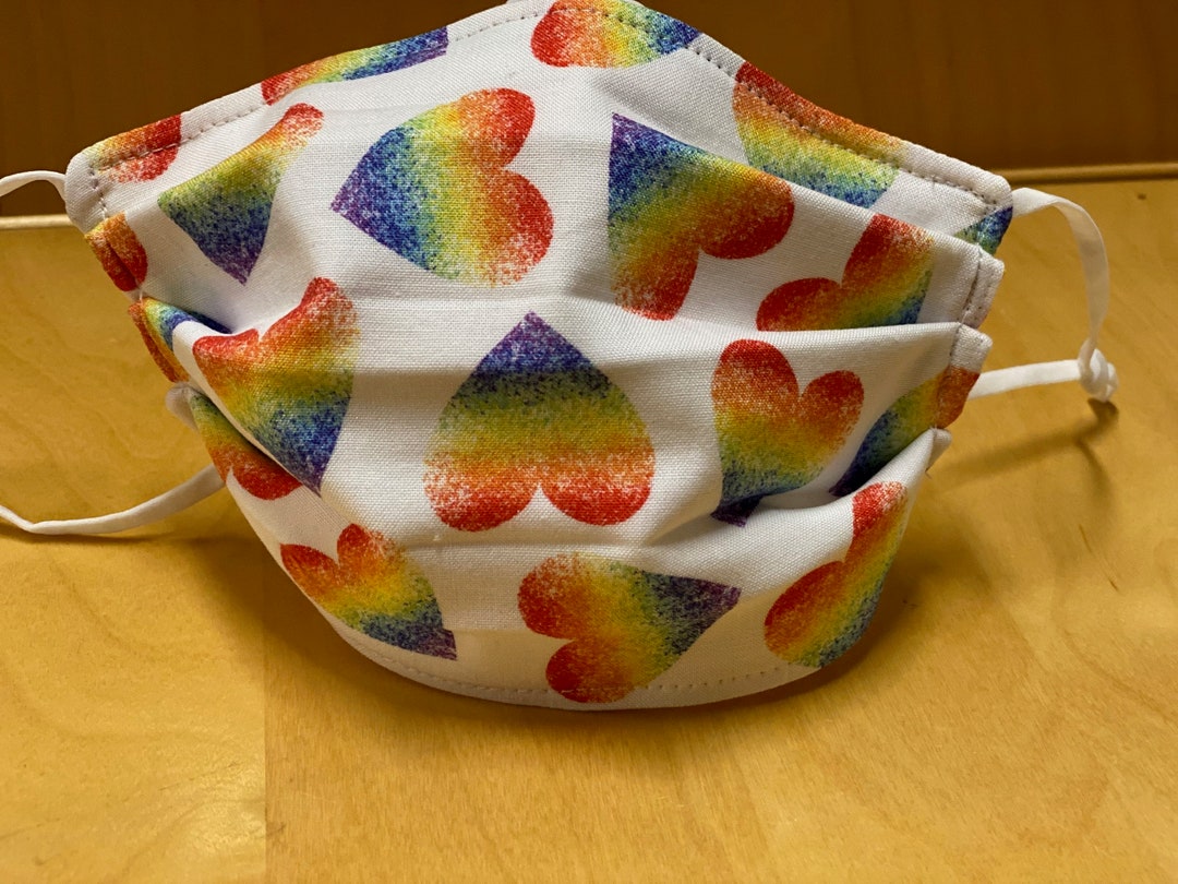 Rainbow Valentines Hearts Face Mask Love 3 Layers, Adjustable Ear Loops ...