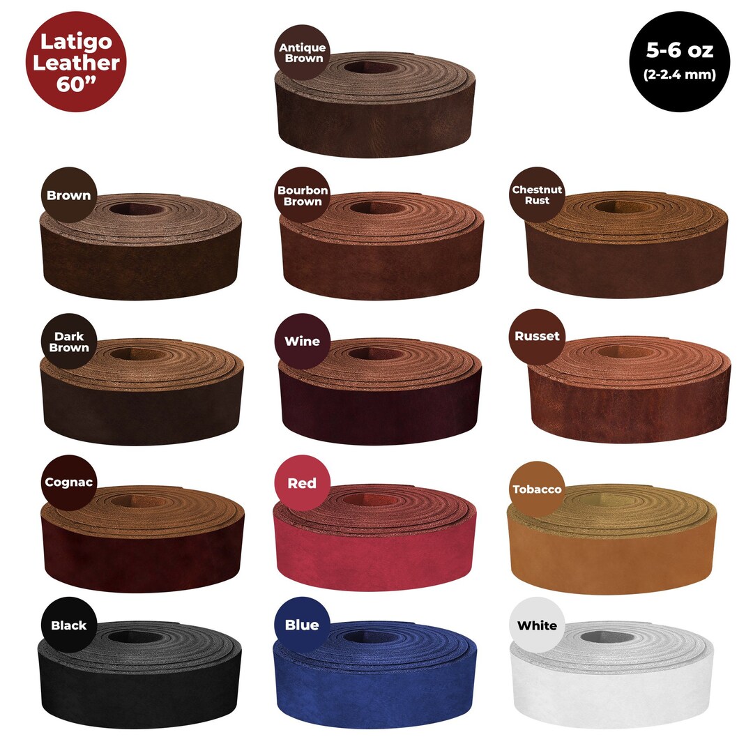 ELW Latigo Leather 5-6 Oz. 2-2.4mm 60 Length Belts, Straps, Strips ...