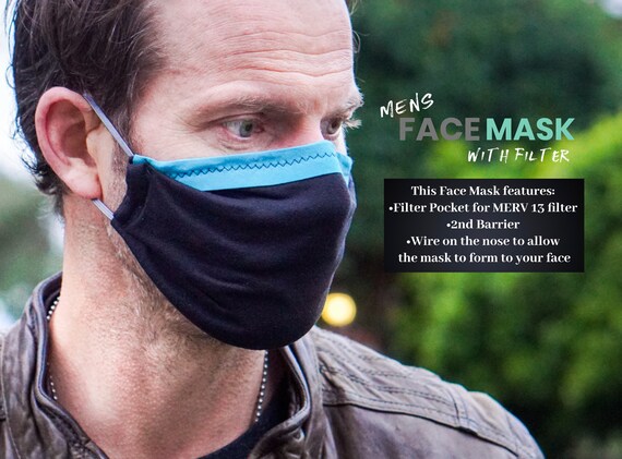 Mens Face Mask w/ FilterMerv 13 & nose bridge wireblack | Etsy