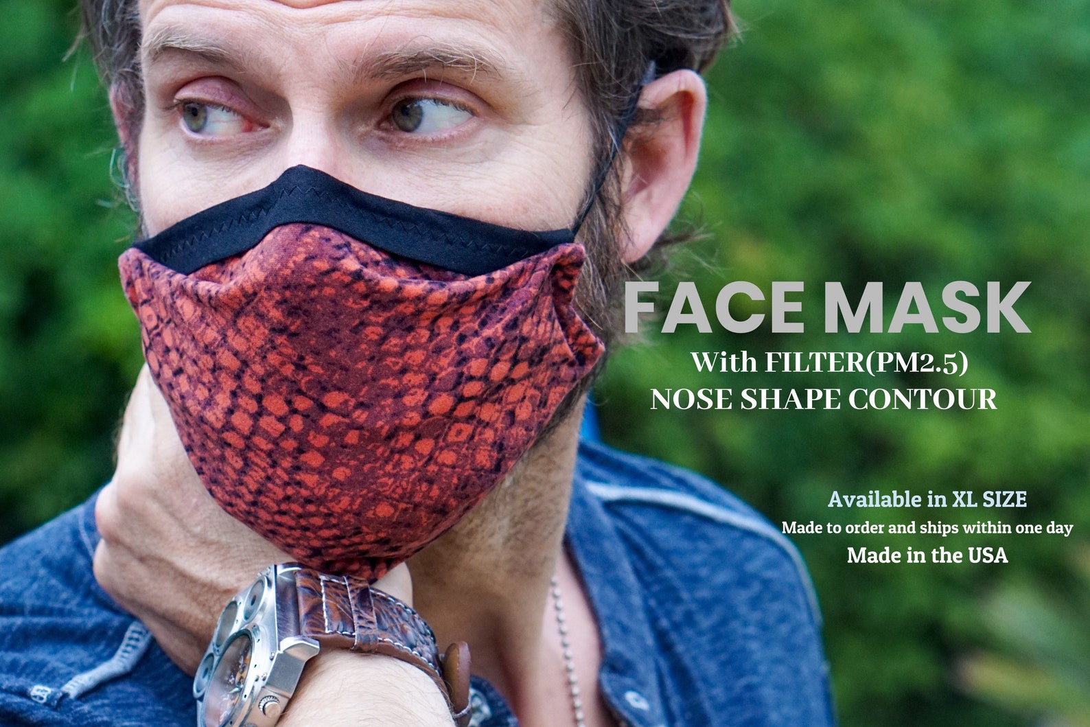 Mens FACEMASK with FilterMerv13 & metal nose contour Burnt | Etsy