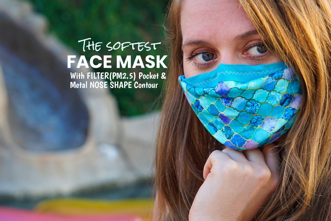 3 Layer Super Soft Face Mask w/ FilterPM2.5 & Metal Nose | Etsy