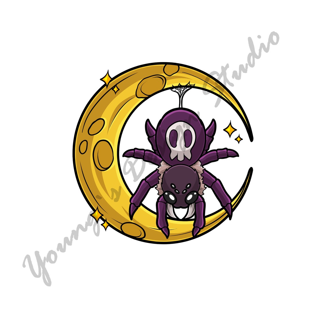 Printable Kawaii Spider & Moon Halloween Stickers Cute Digital Art ...