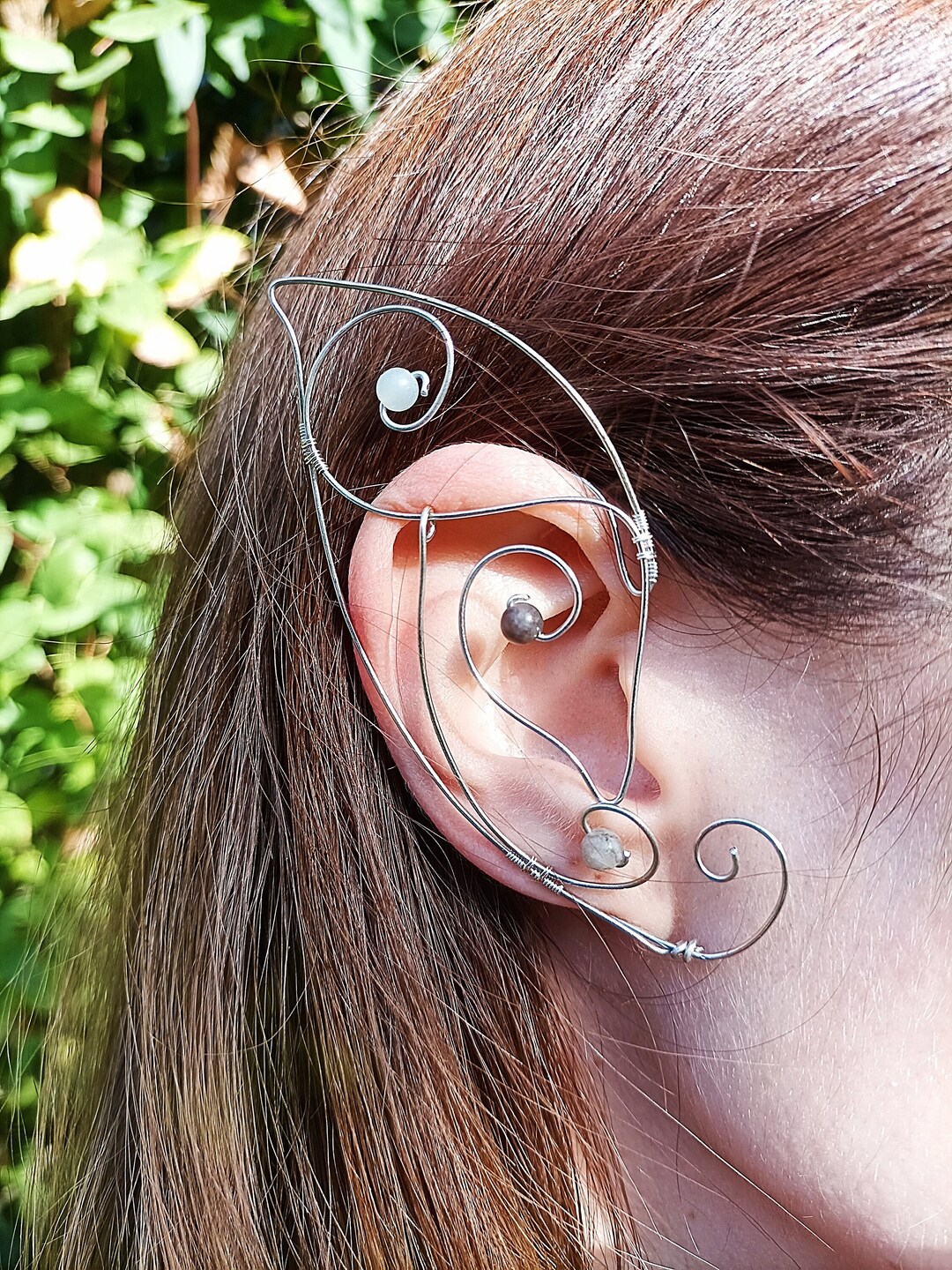 Fairy Ears With Natural Frosted Amazonite Stone Beads, Elven Cuffs, Elf ...