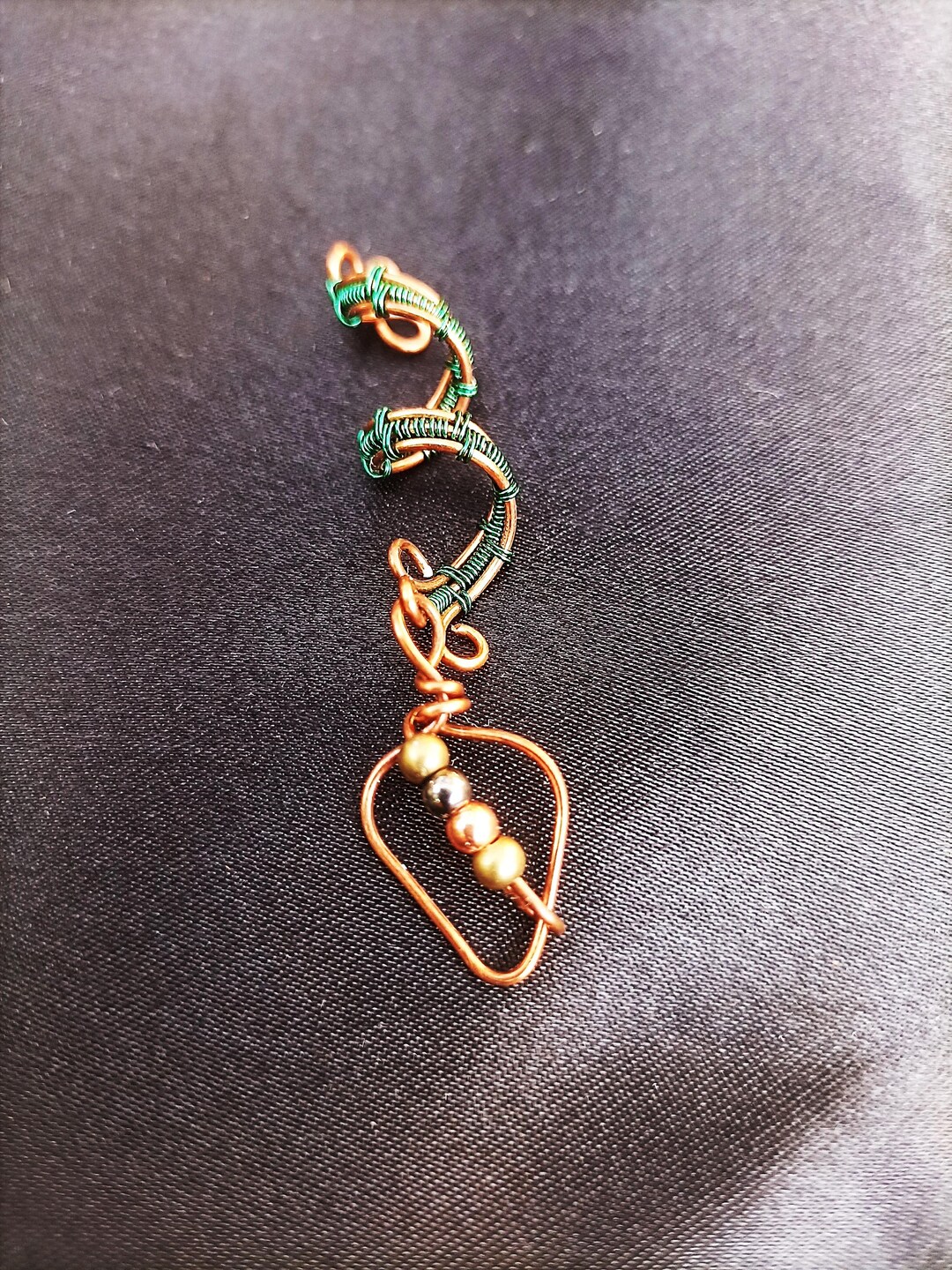 Green & Copper Wire Hair Cuff, Hair Cuff With Leaf Pendant and Small ...