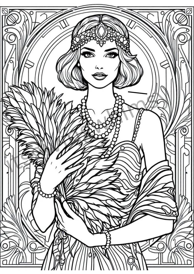 1920s Fashion Coloring Pages | 30 Vintage Flapper Art Deco Printable ...