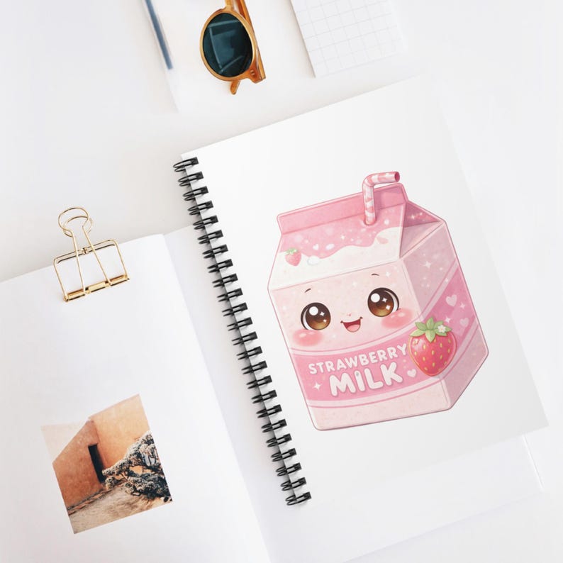 Kawaii Strawberry Milk Carton Spiral Notebook | Cute Pink Journal - Etsy