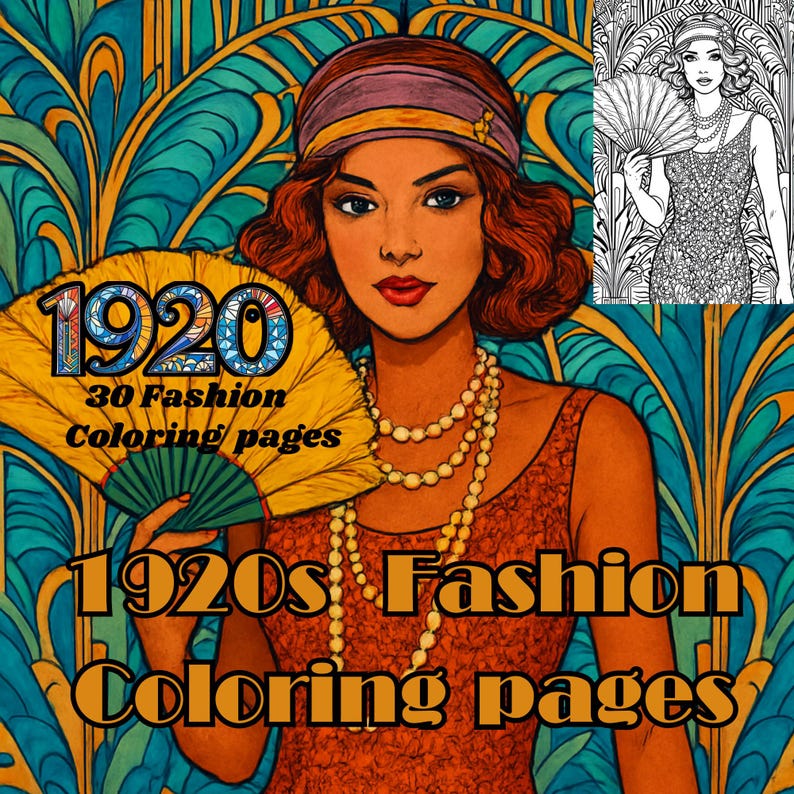 1920s Fashion Coloring Pages | 30 Vintage Flapper Art Deco Printable ...