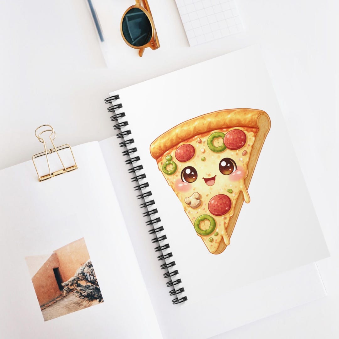 Kawaii Smiling Pizza Slice Notebook | Spiral Ruled Notebook - Etsy