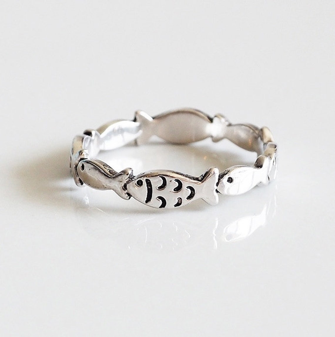 Silver Fish Thin Band Ring Swimming Fish Ring Fish Ring Sea | Etsy