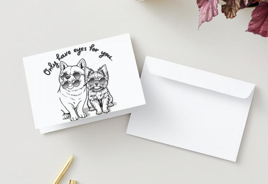 Printable Dog Valentine’s Day Coloring Cards | Cute Yorkie, Husky ...