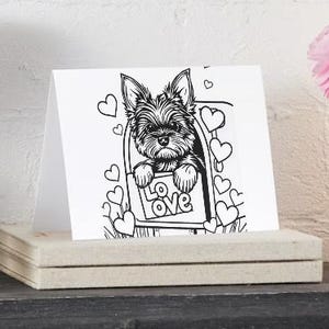 Printable Dog Valentines Day Coloring Cards Cute Yorkie, Husky, Shiba ...