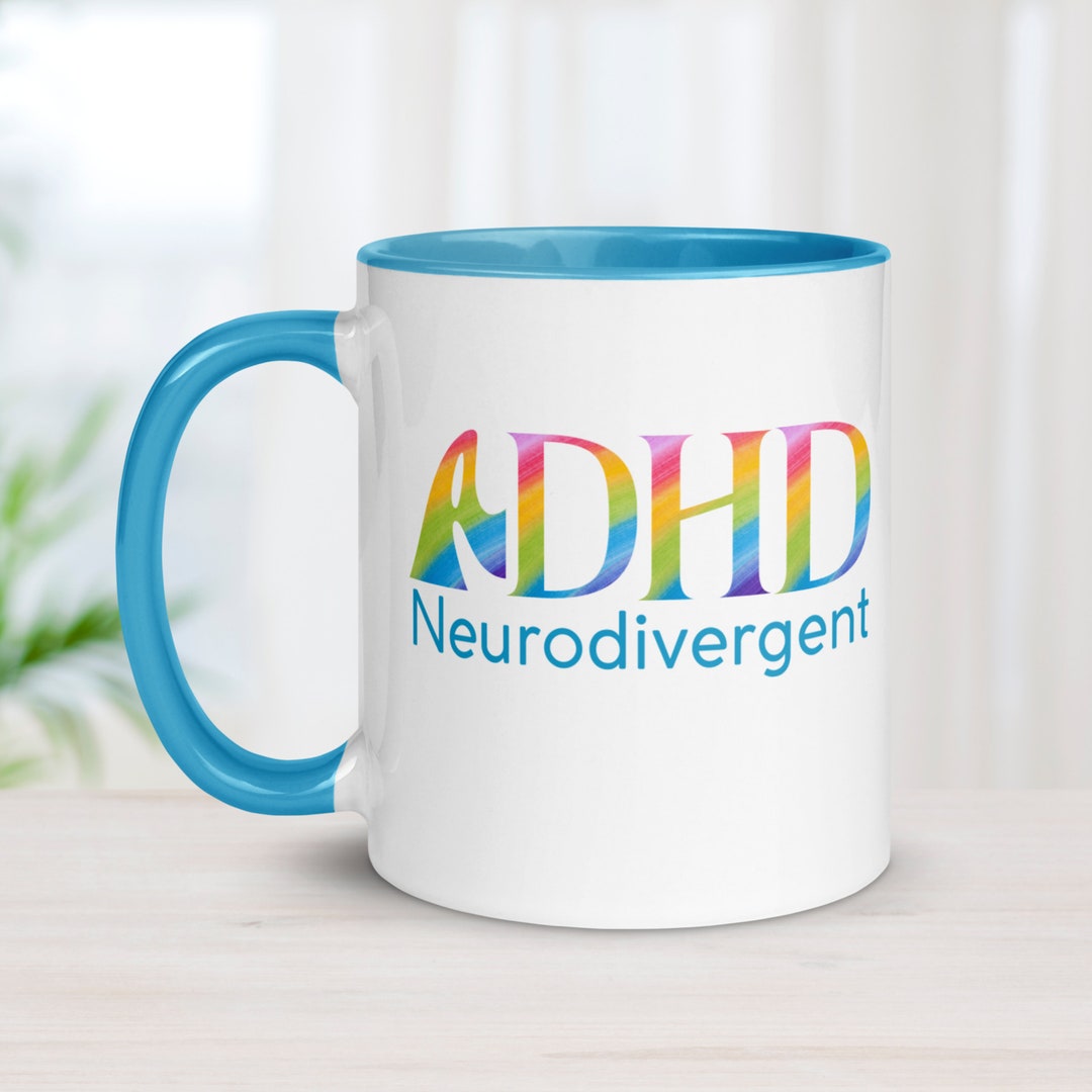 Blue Adult ADHD Mug With Rainbow Letters Coffee Mug, Roommate Gift ...