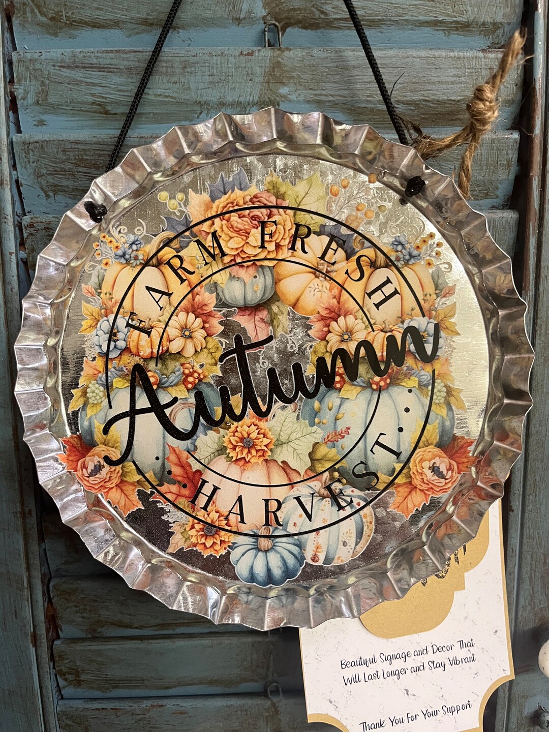 6 Round Galvanized Round Bottle Cap Sign With UV Coated Image of Cows ...