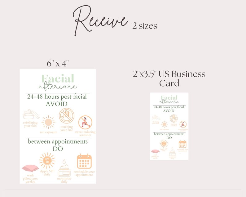 Facial Aftercare Cards | Esthetician Services | Treatment Card | Spa ...