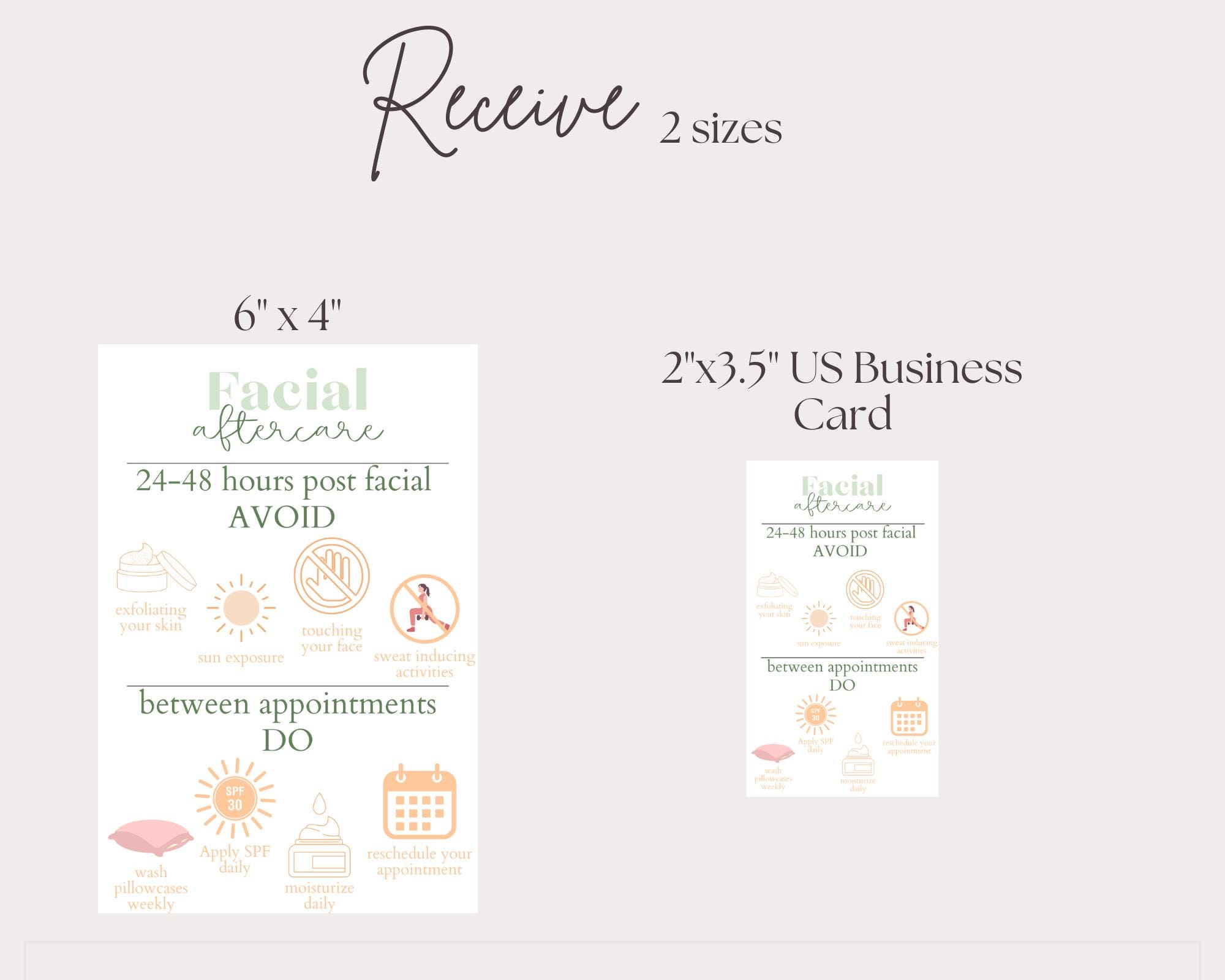 Facial Aftercare Cards | Esthetician Services | Treatment Card | Spa ...