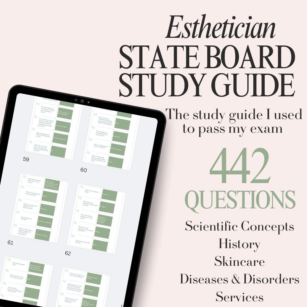 Esthetician State Board Exam Study Guide | Cheat Sheet | Digital ...
