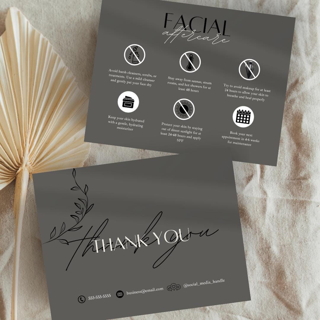 Facial Aftercare Cards | Esthetician Services | Thank You Cards ...