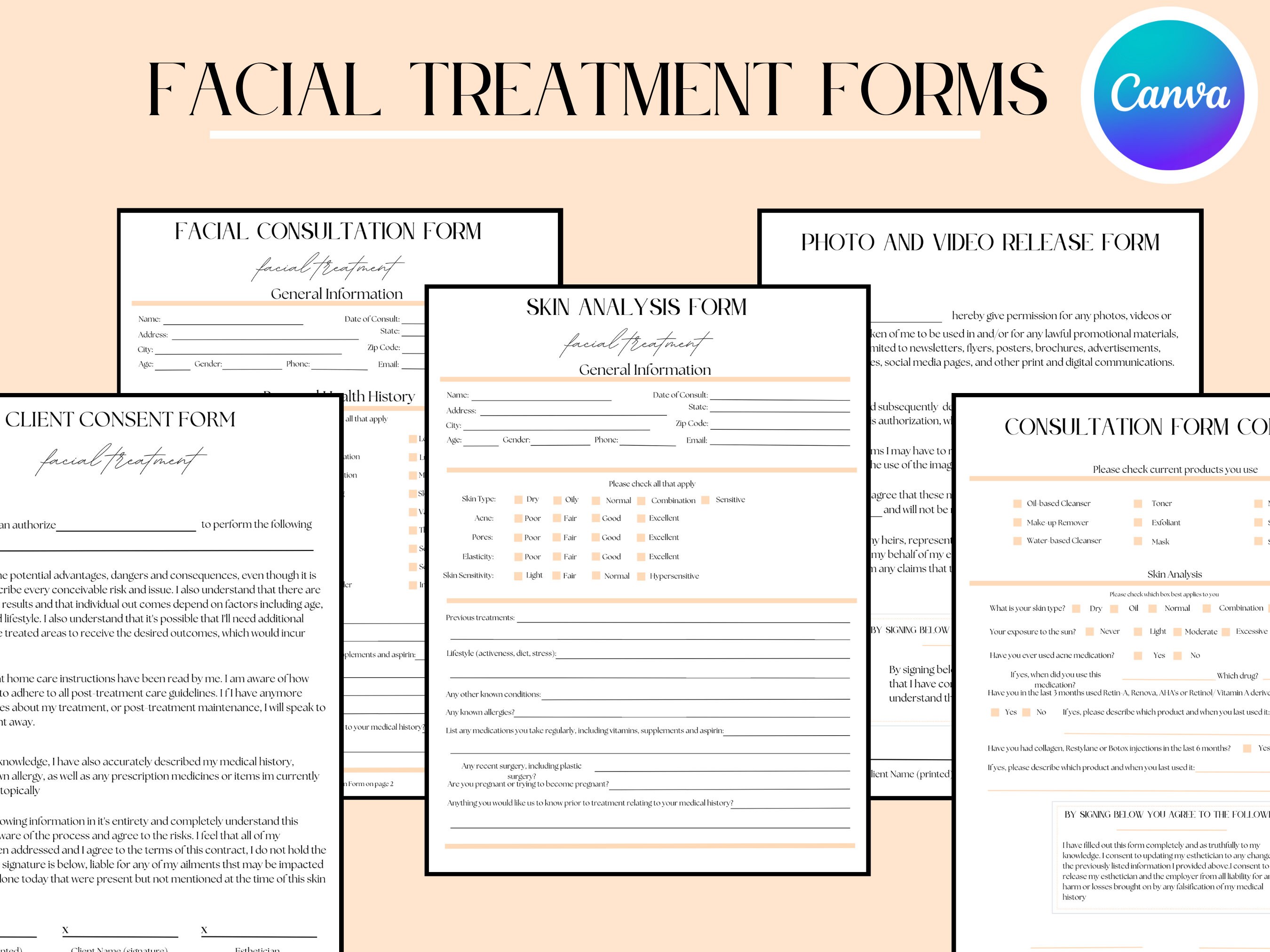 Facial Treatment Forms/ Esthetician/ Forms/ Skincare/ Consultation - Etsy