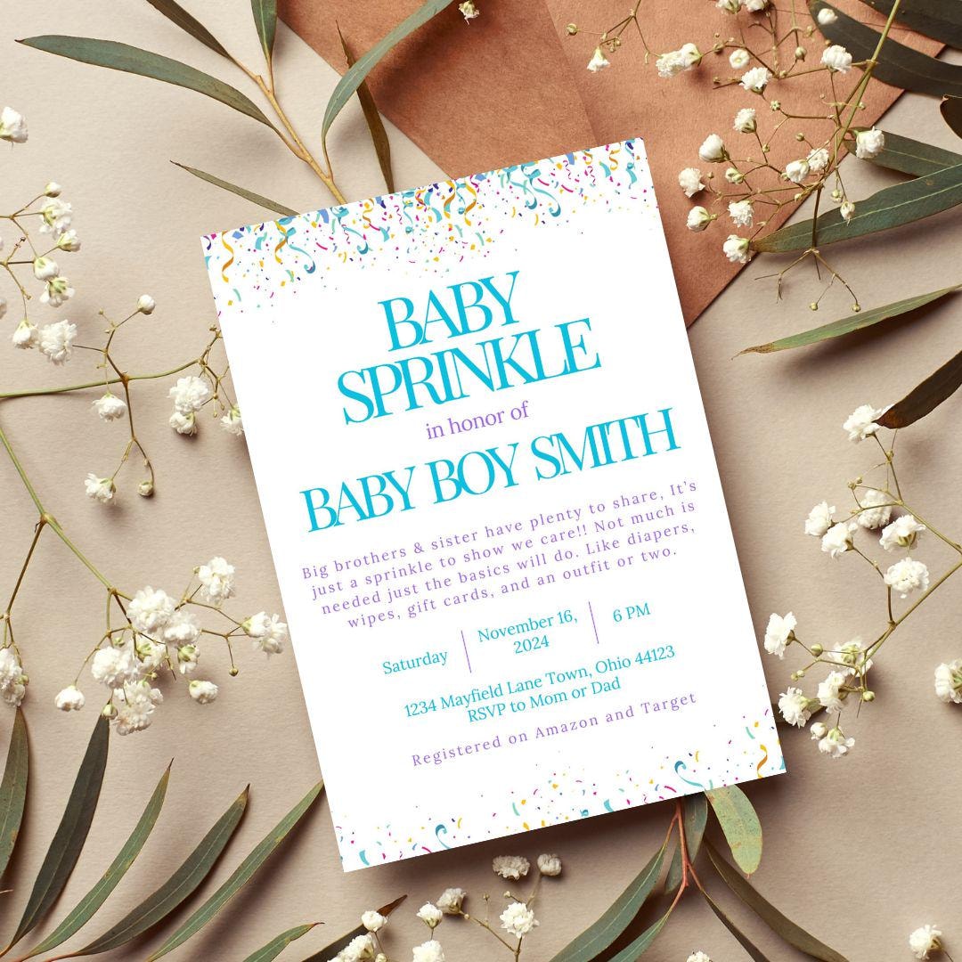 Editable Baby Boy Sprinkle Shower Invitation Baby Shower Coed Shower ...