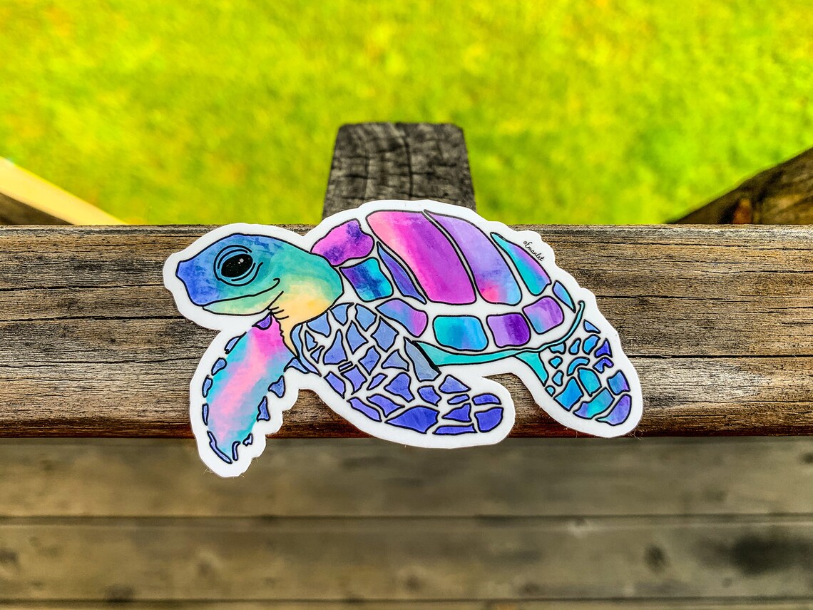 Sea Turtle Sticker Watercolor Sticker Multicolor Turtle | Etsy