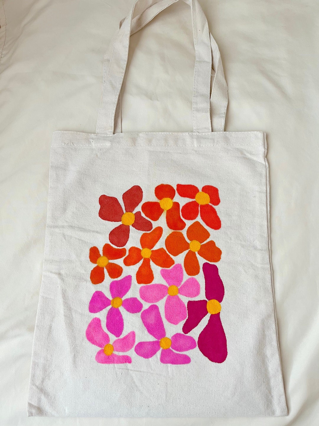 Hand-painted Tote Bag Flower Pattern Acrylic on Fabric - Etsy