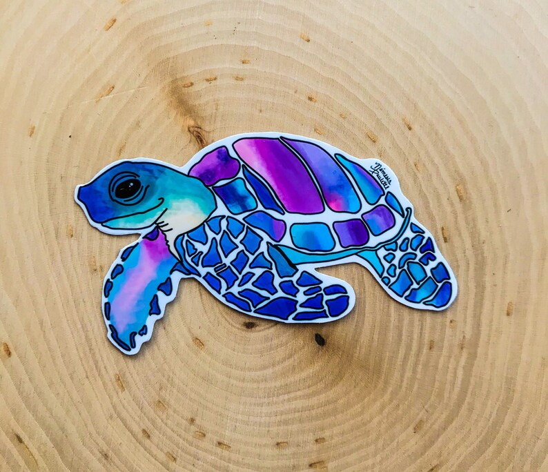 Sea Turtle Sticker Watercolor Sticker Multicolor Turtle | Etsy