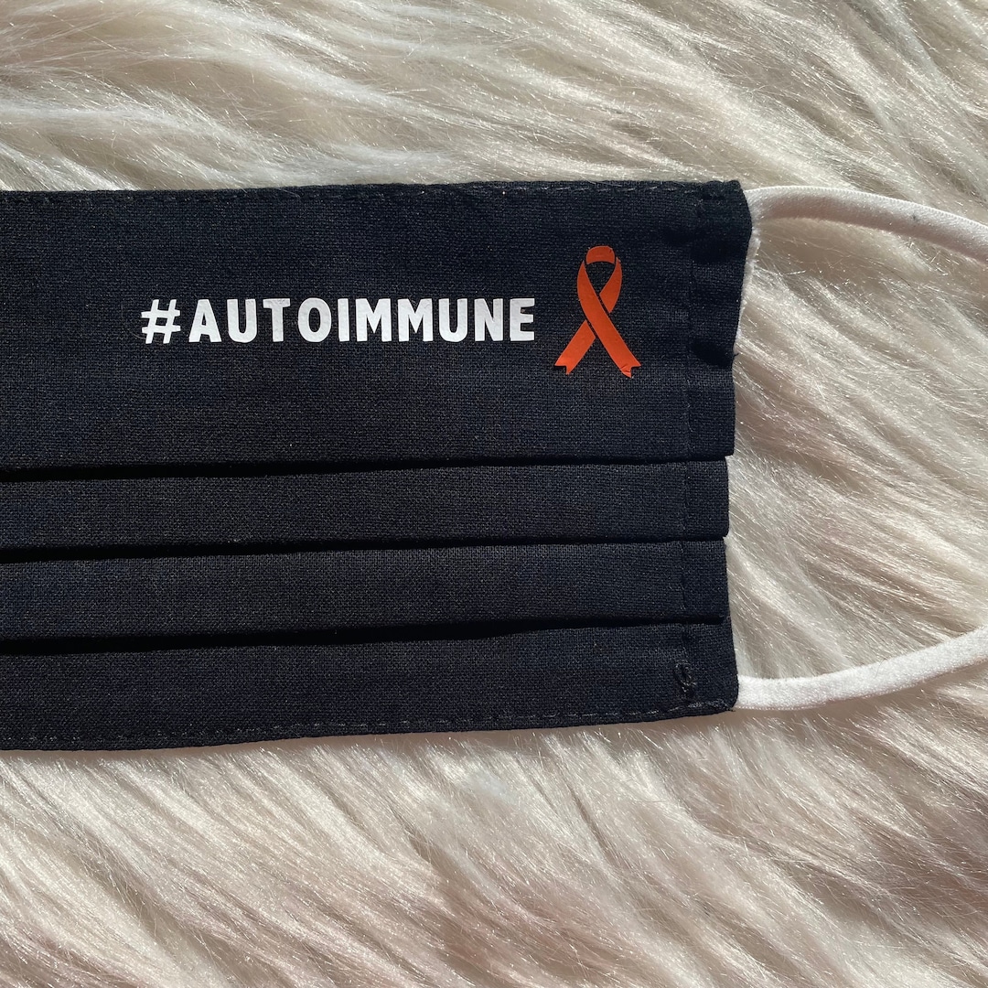 Autoimmune With Ribbon - Black Elastic Mask- Adult - Etsy