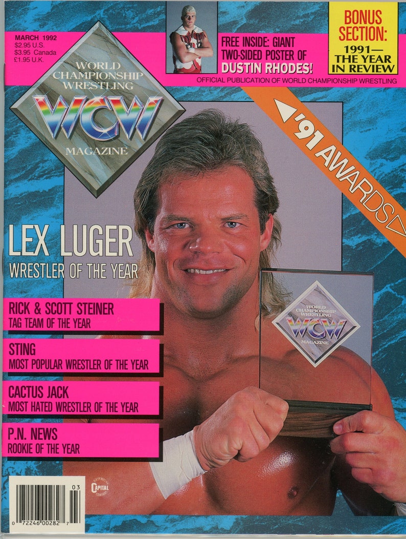 Original WCW Wrestling Magazine march 1992 Lex Luger - Etsy