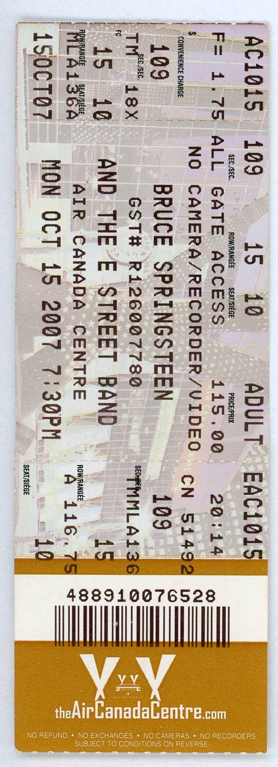 Bruce Springsteen & the E Street Band Concert Ticket Air Canada Centre ...