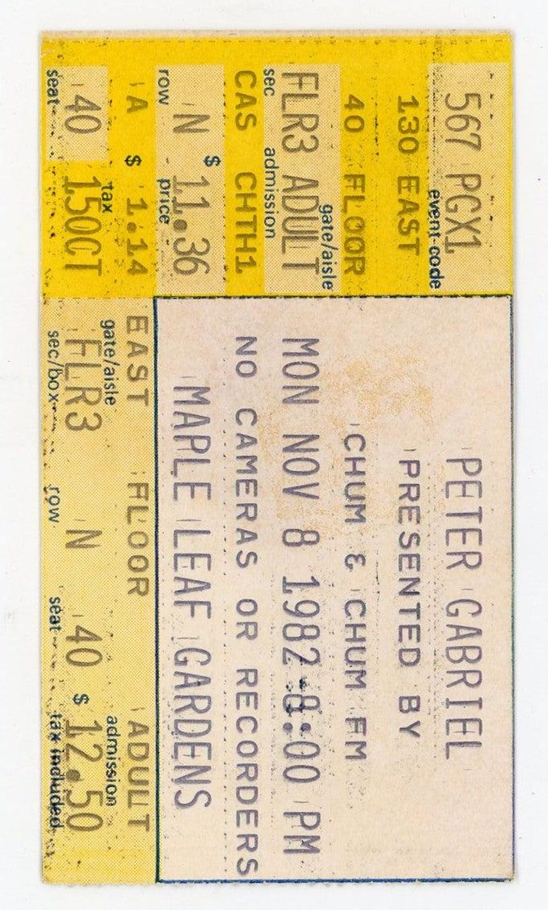 Peter Gabriel Vintage Concert Ticket Maple Leaf Gardens (toronto, 1982 ...
