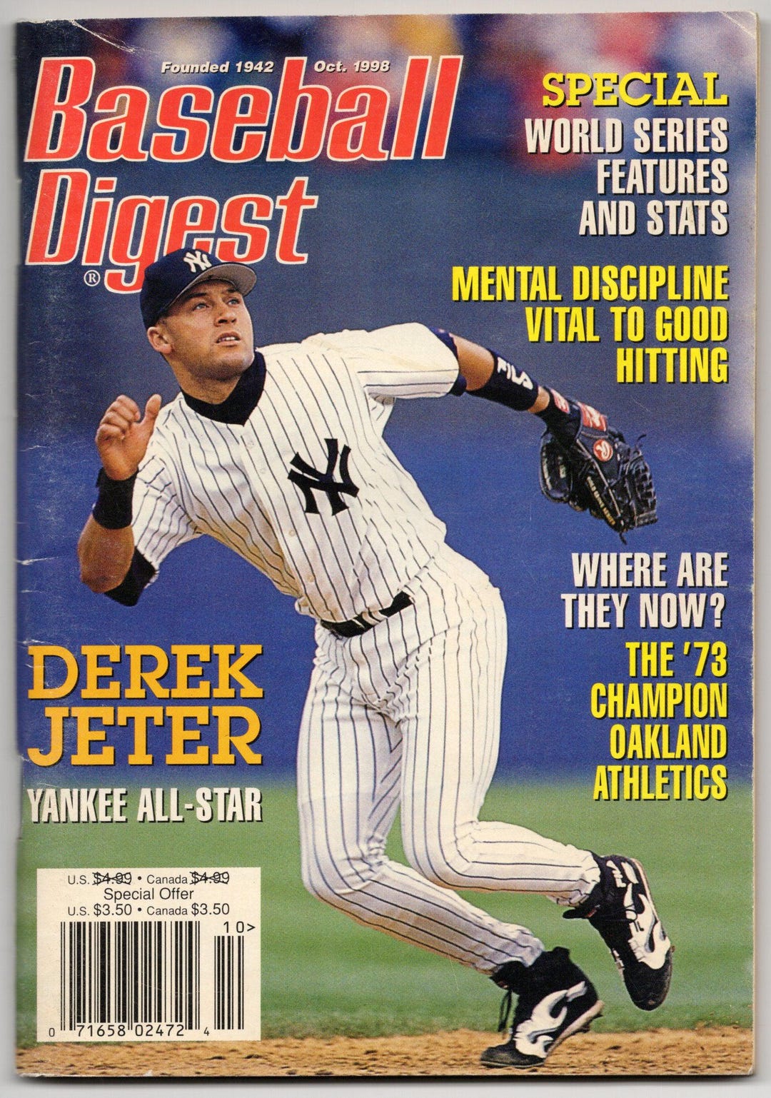Baseball Digest Vintage Magazine (october 1998) Derek Jeter - Etsy