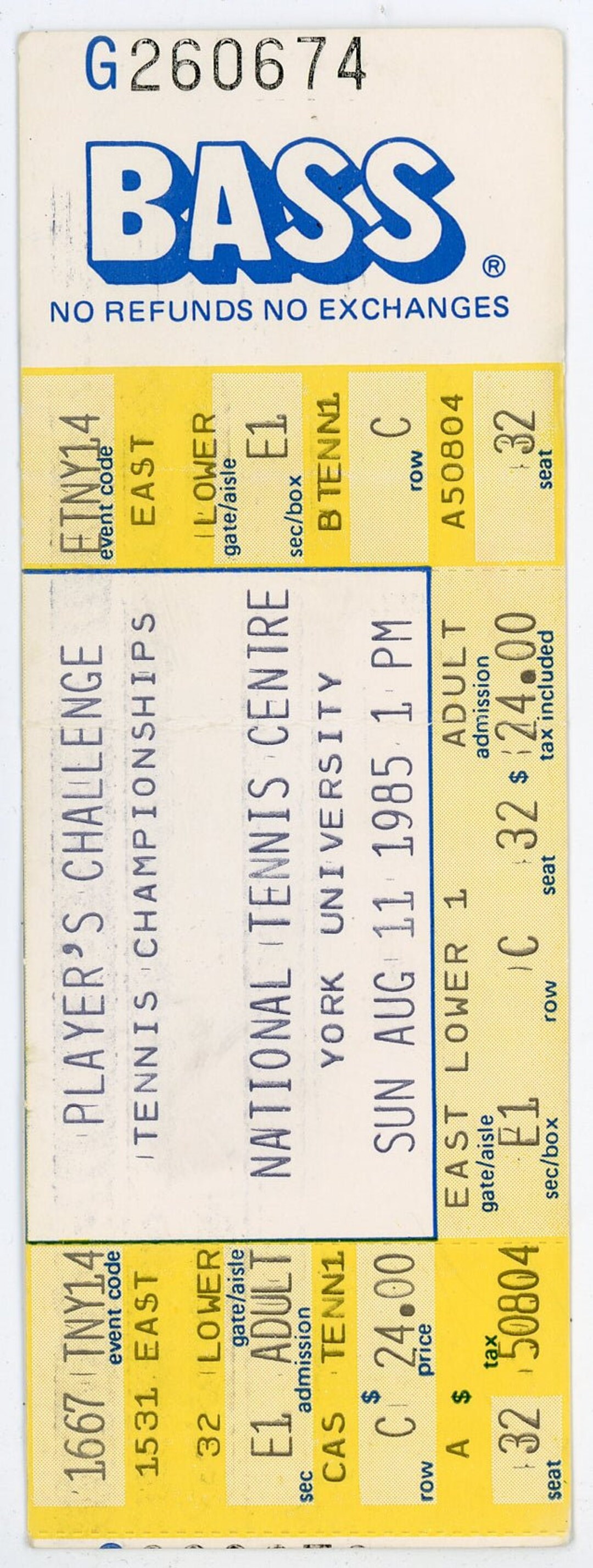 Player's Challenge Tennis Championships Ticket Stub York University ...