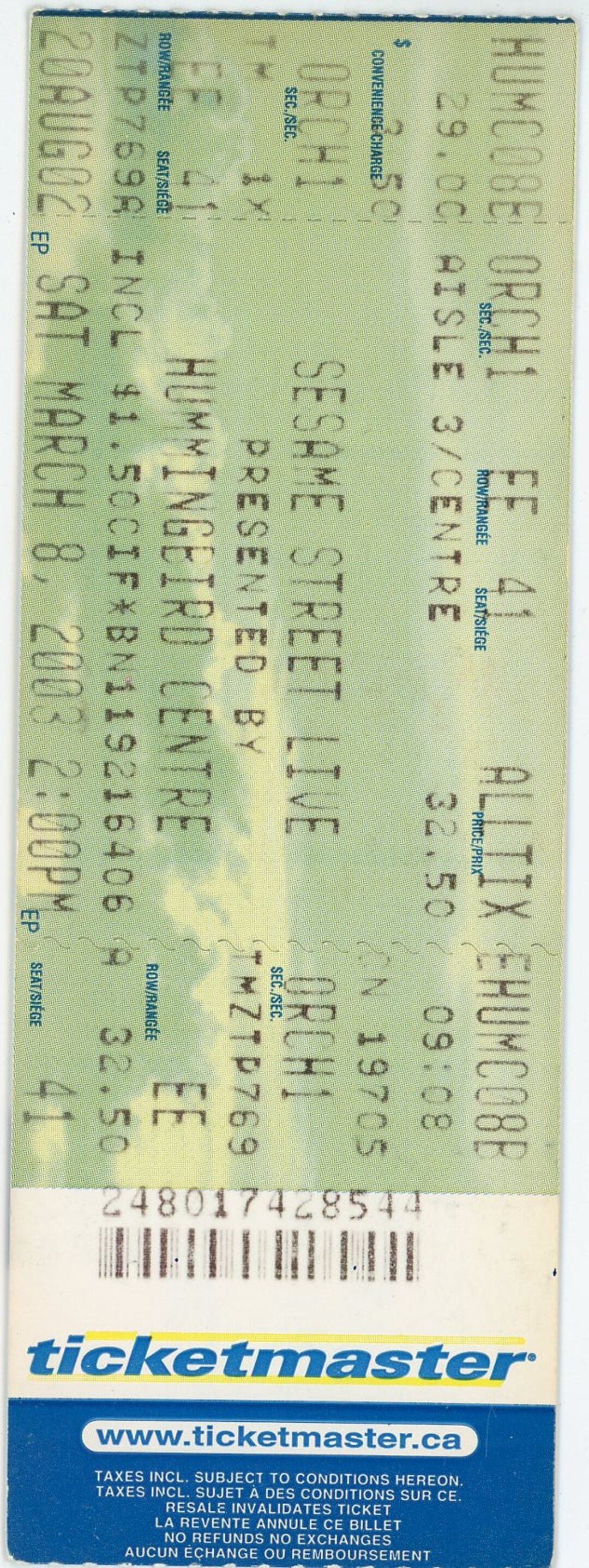 Sesame Street Live Vintage Concert Ticket Stub Hummingbird - Etsy