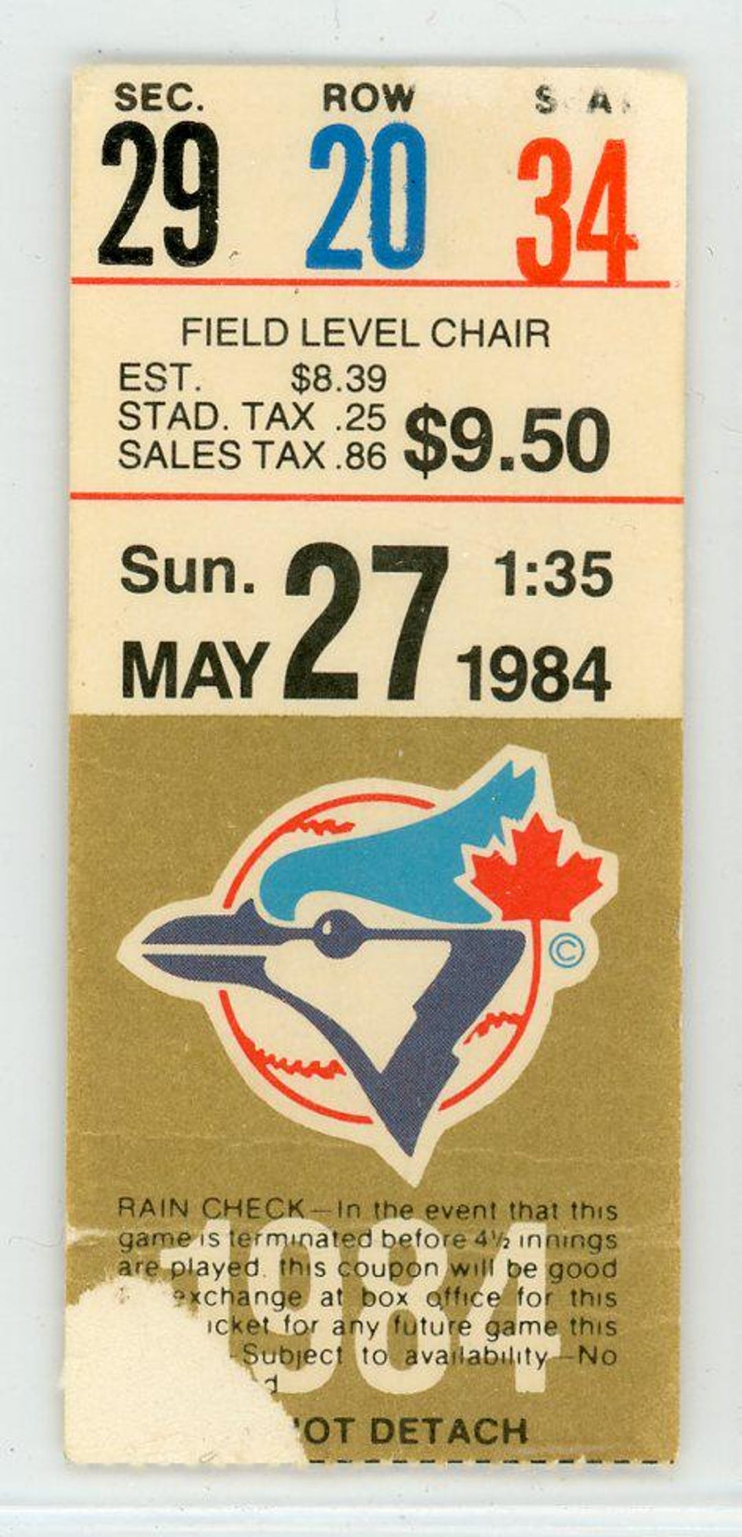 Toronto Blue Jays Vs. Cleveland Guardians Vintage Ticket Stub 1984 - Etsy