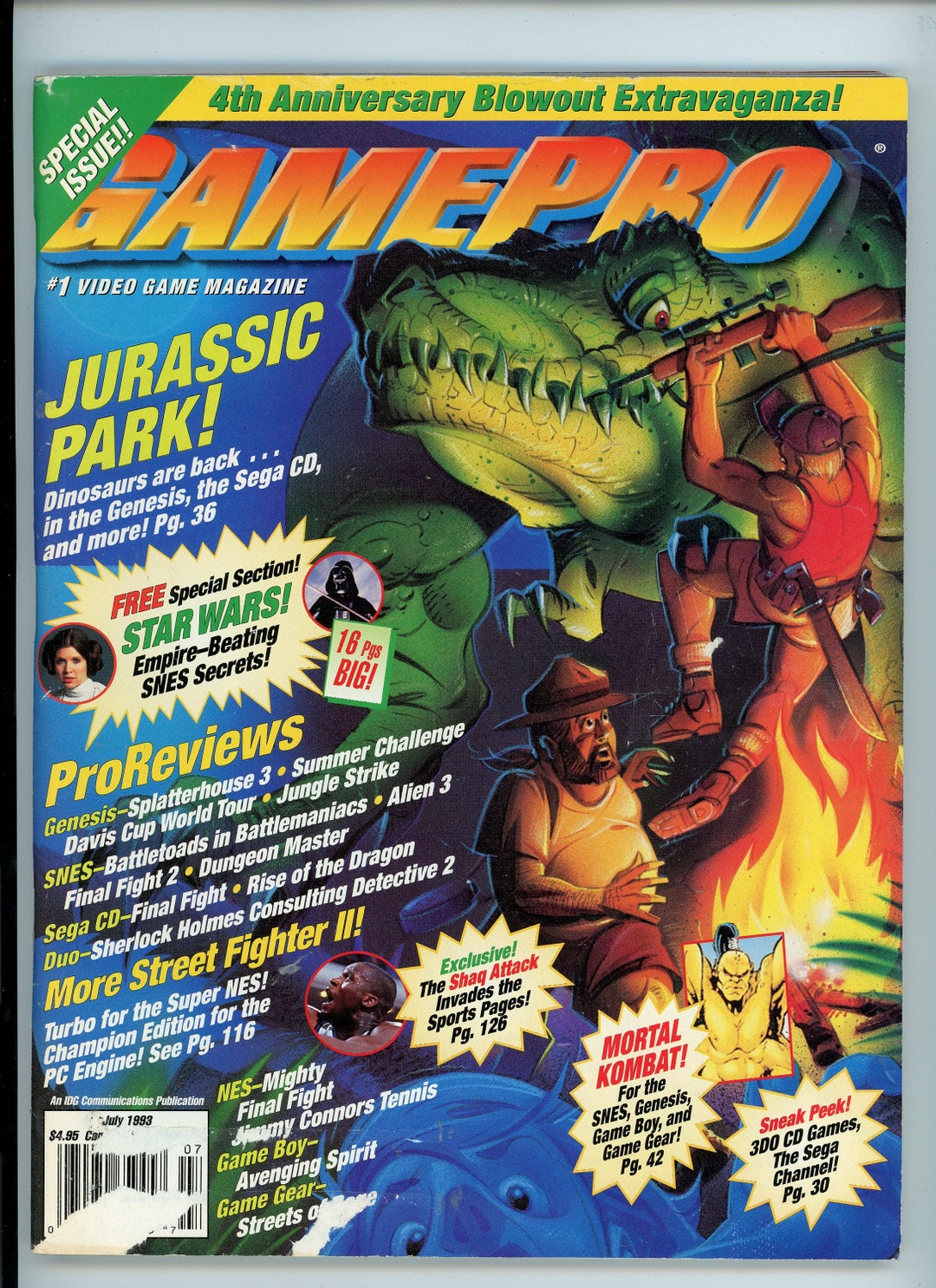 Gamepro Vintage Magazine july, 1993 Jurassic Park Special Issue - Etsy