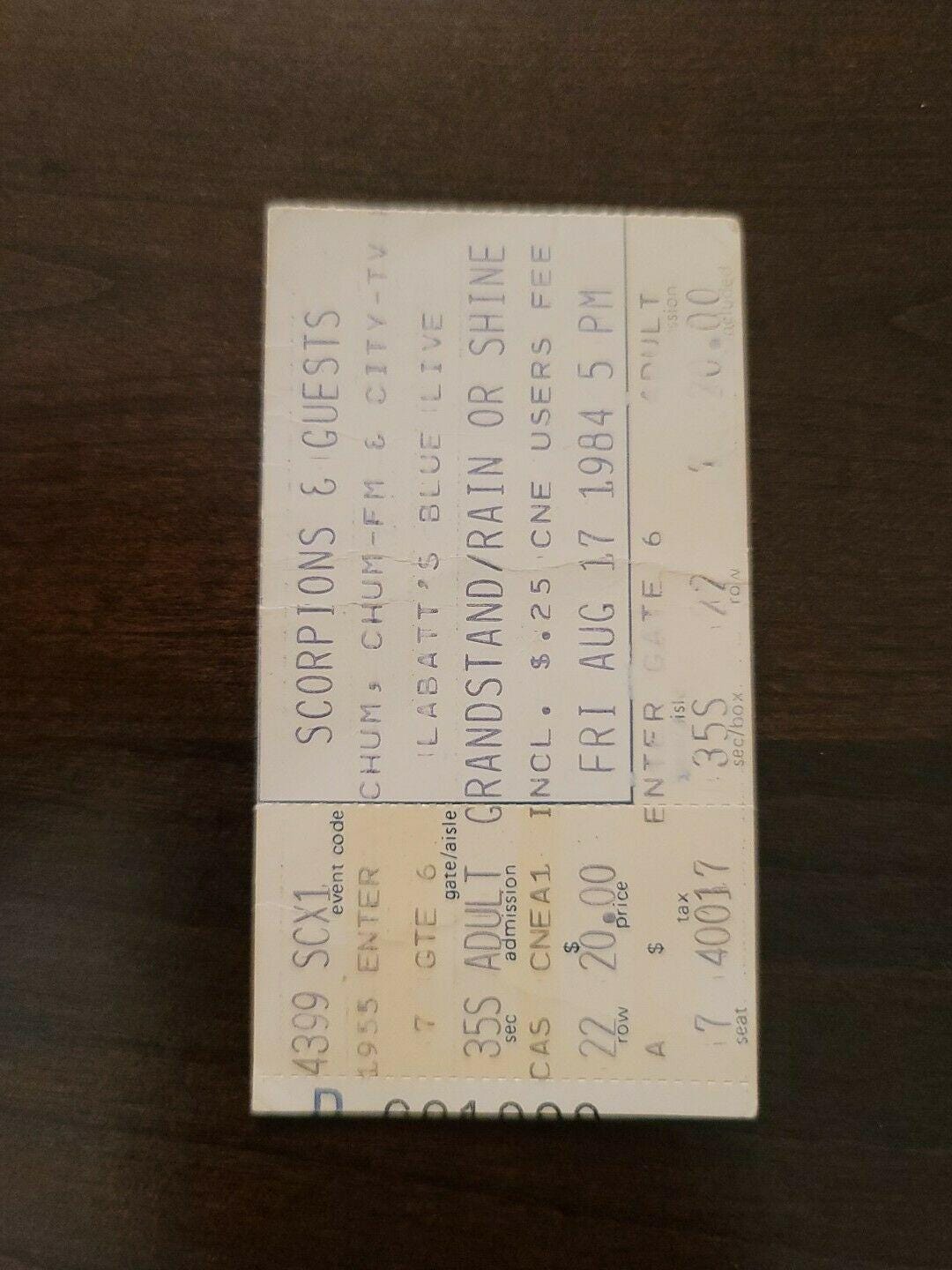 Scorpions 1984, Toronto CNE Grandstand Original Concert Ticket Stub - Etsy