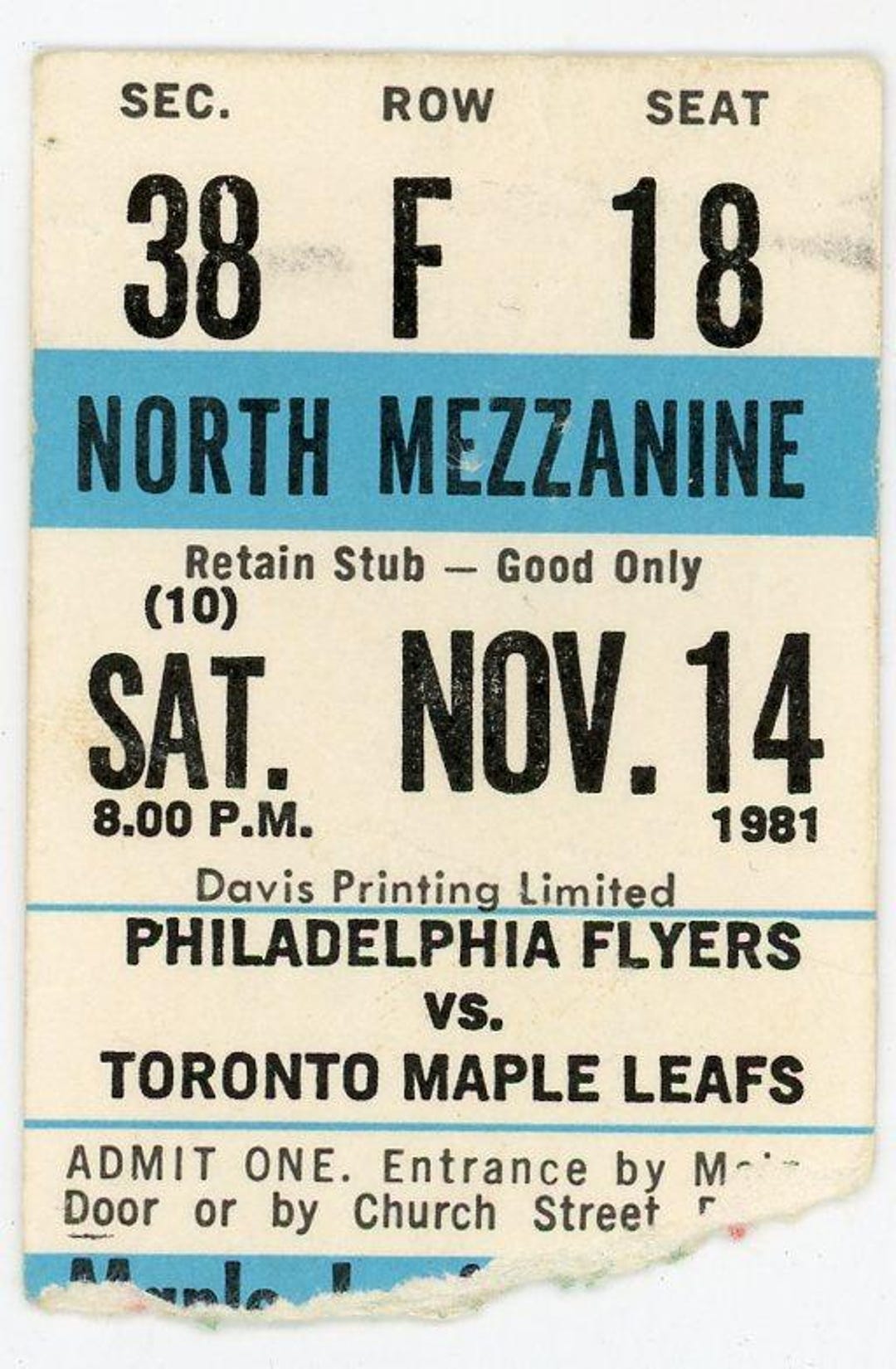 Philadelphia Flyers Vs. Toronto Maple Leafs Vintage Ticket Stub Maple ...