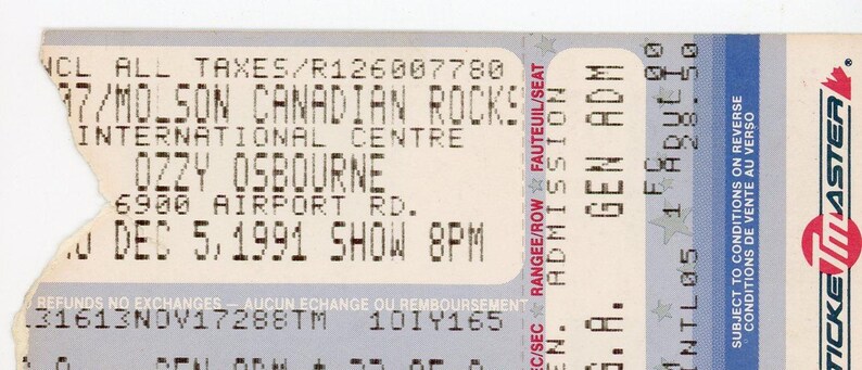 Ozzy Osbourne Concert Ticket International Centre mississauga, 1991 - Etsy