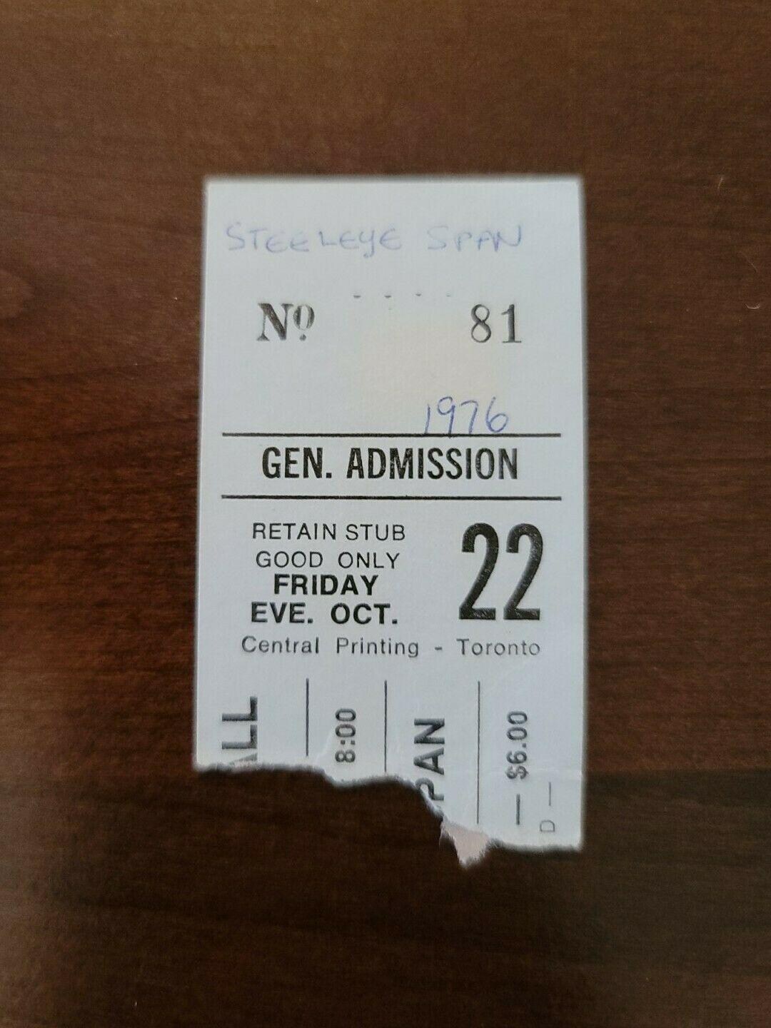 Steeleye Span 1976, Toronto Massey Hall Original Vintqge Concert Ticket ...