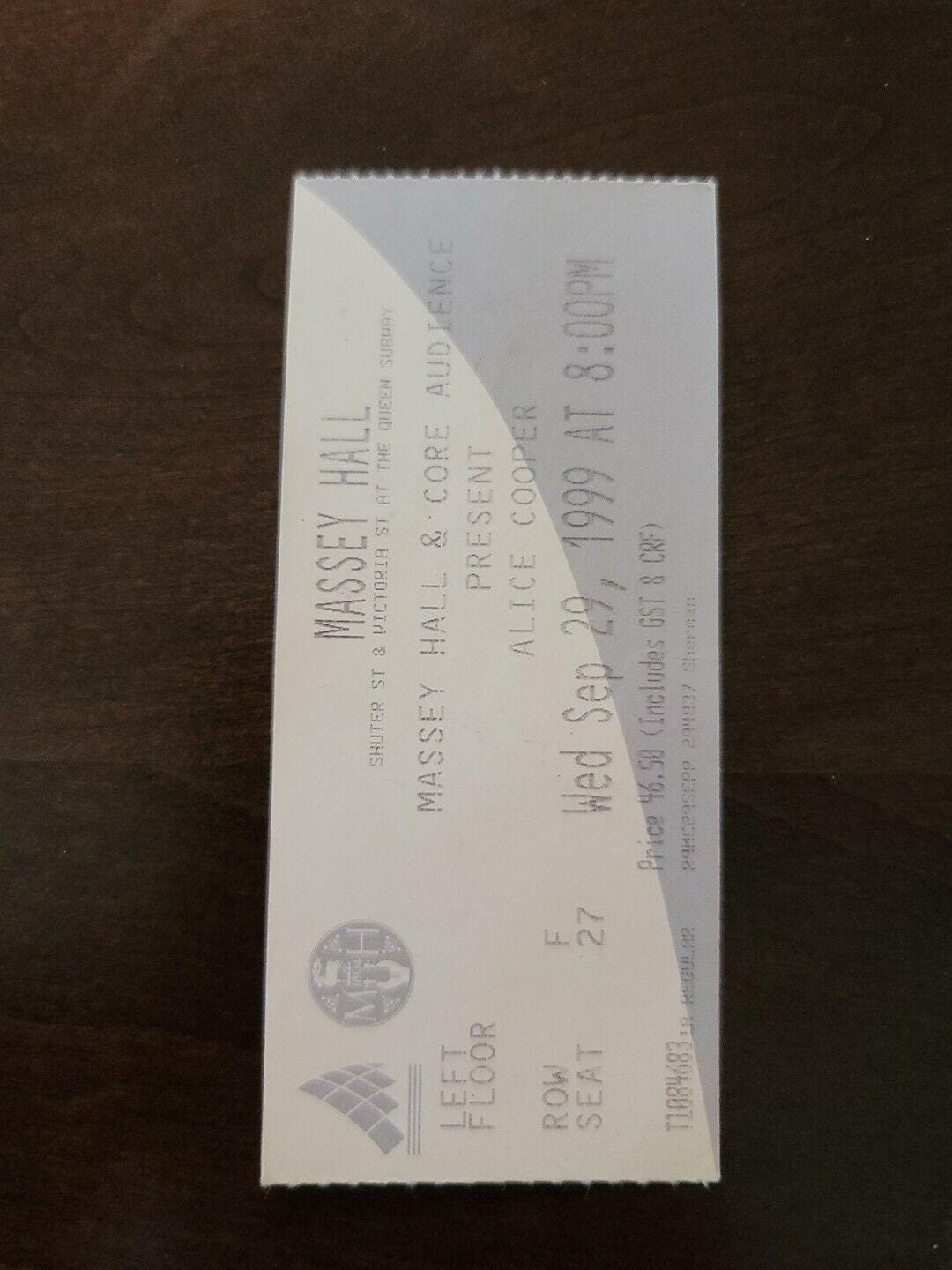 Alice Cooper 1999, Toronto Massey Hall Vintage Original Concert Ticket ...