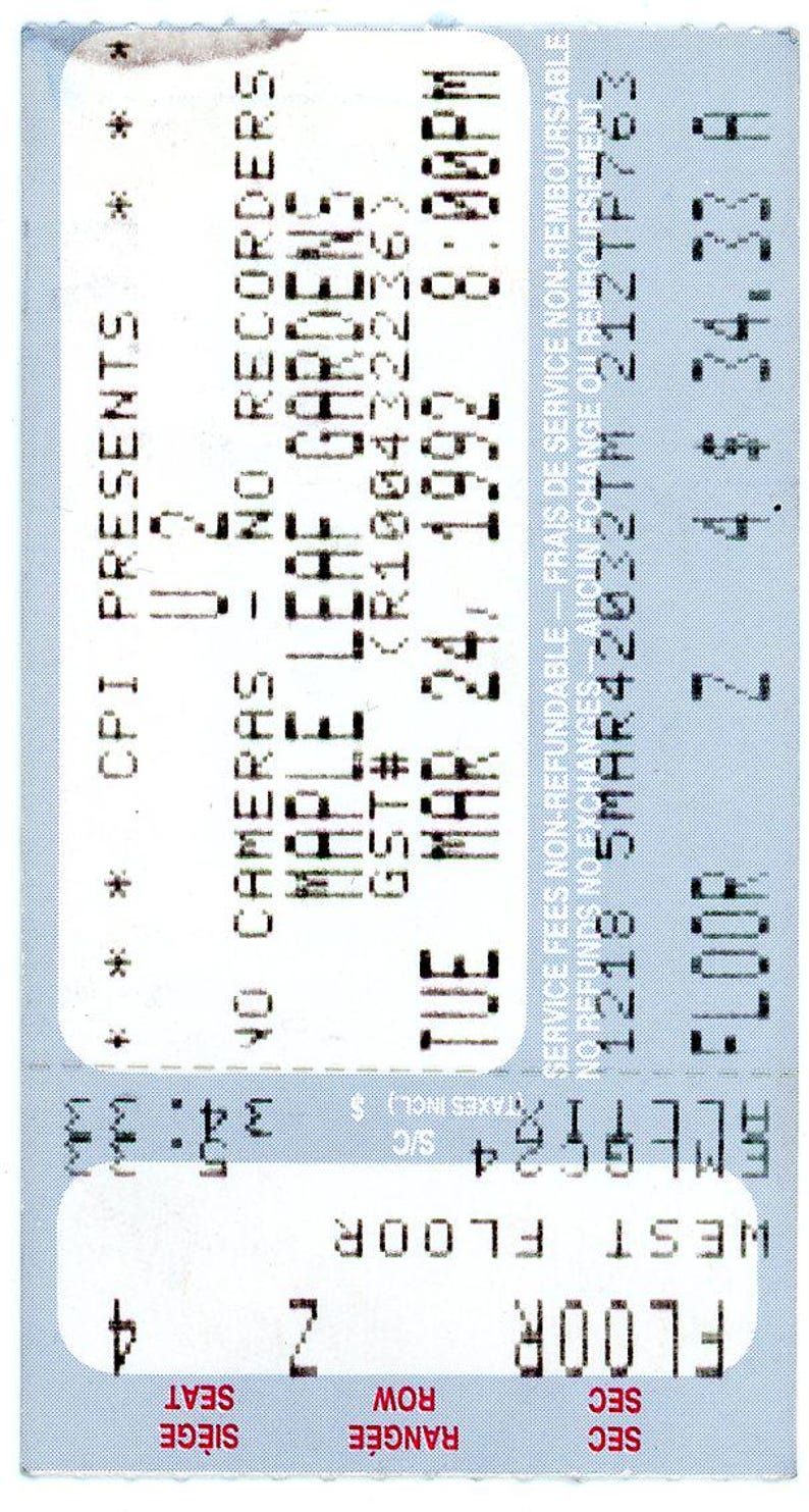 U2 Zoo TV Tour Vintage Concert Ticket Maple Leaf Gardens (toronto, 1992 ...