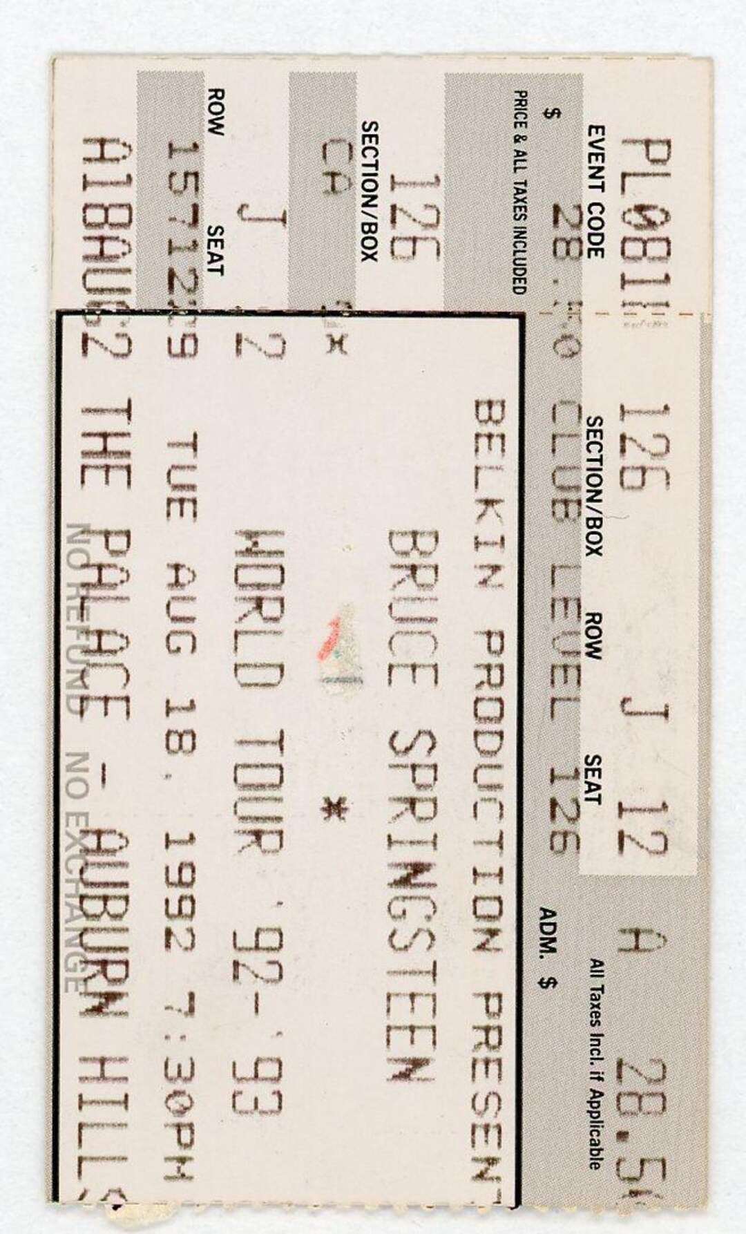 Bruce Springsteen Vintage Concert Ticket Stub the Palace (auburn Hills ...