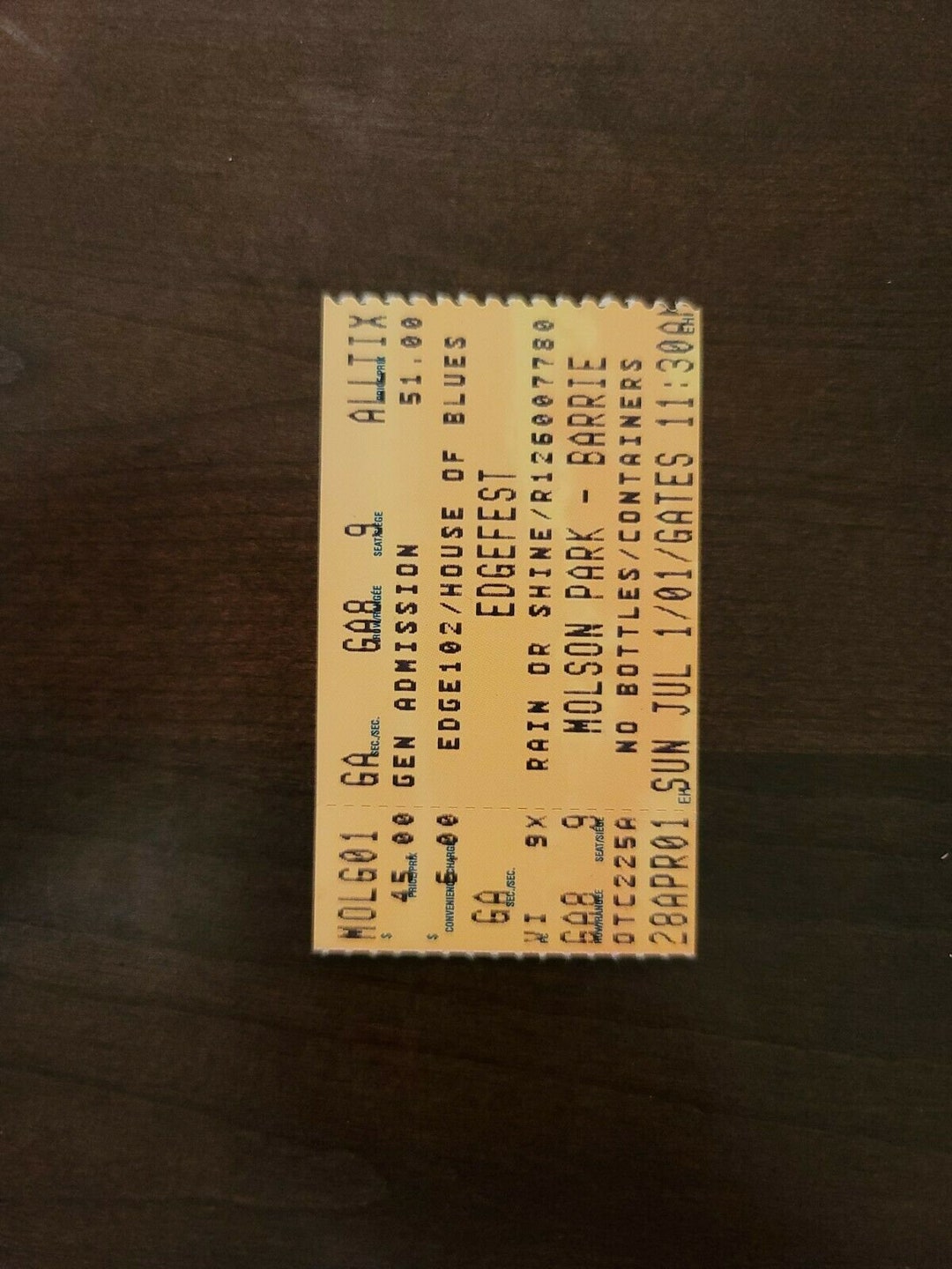 Edgefest 2001, Barrie Molson Park Original Concert Ticket Stub - Etsy